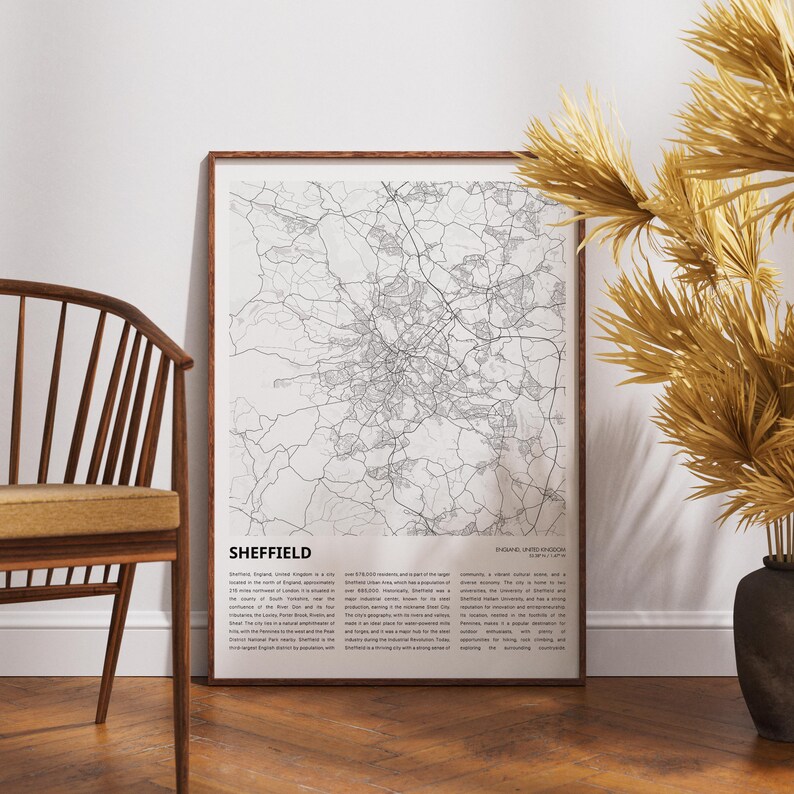 Sheffield Map Print, Sheffield Travel Map, Sheffield Wall Decor Art ...