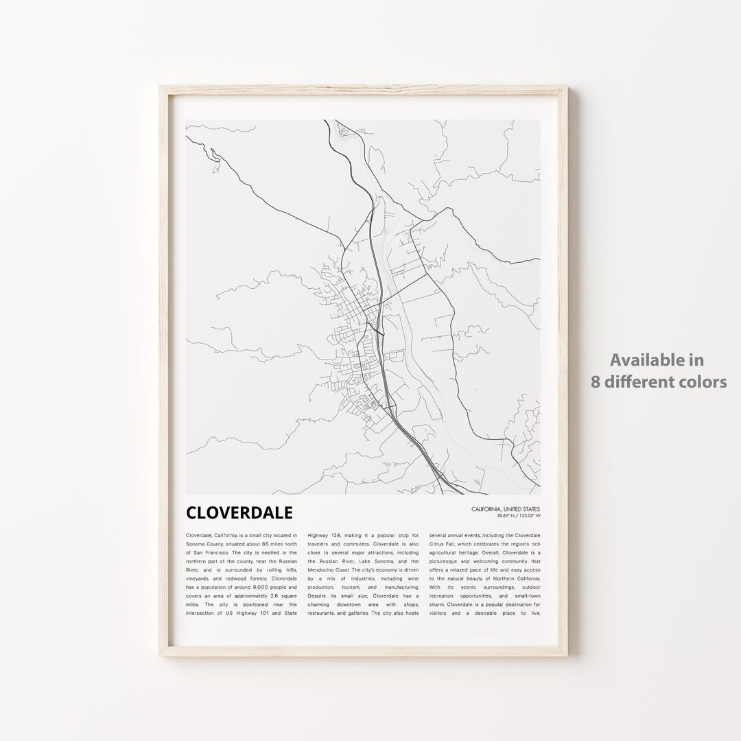 Cloverdale Map Print, Cloverdale Travel Map, Cloverdale Wall Decor Art ...