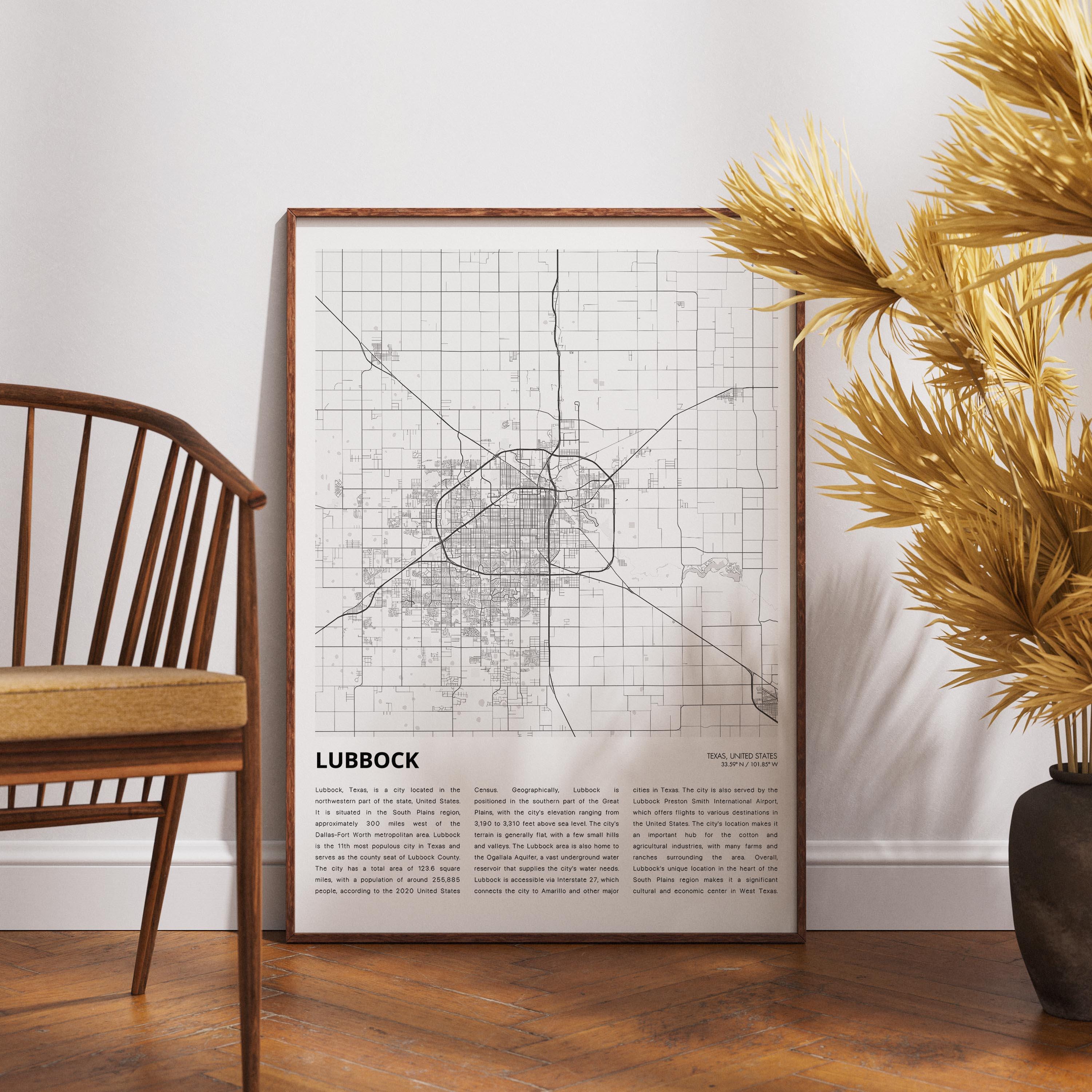Lubbock Map Print, Lubbock Travel Map, Lubbock Wall Decor Art, Lubbock ...