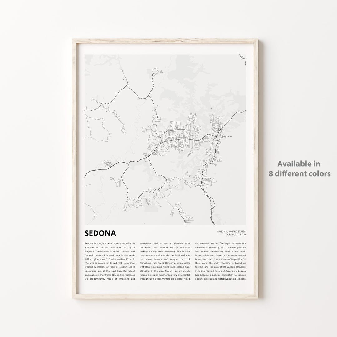 Sedona Map Print, Sedona Travel Map, Sedona Wall Decor Art, Sedona ...