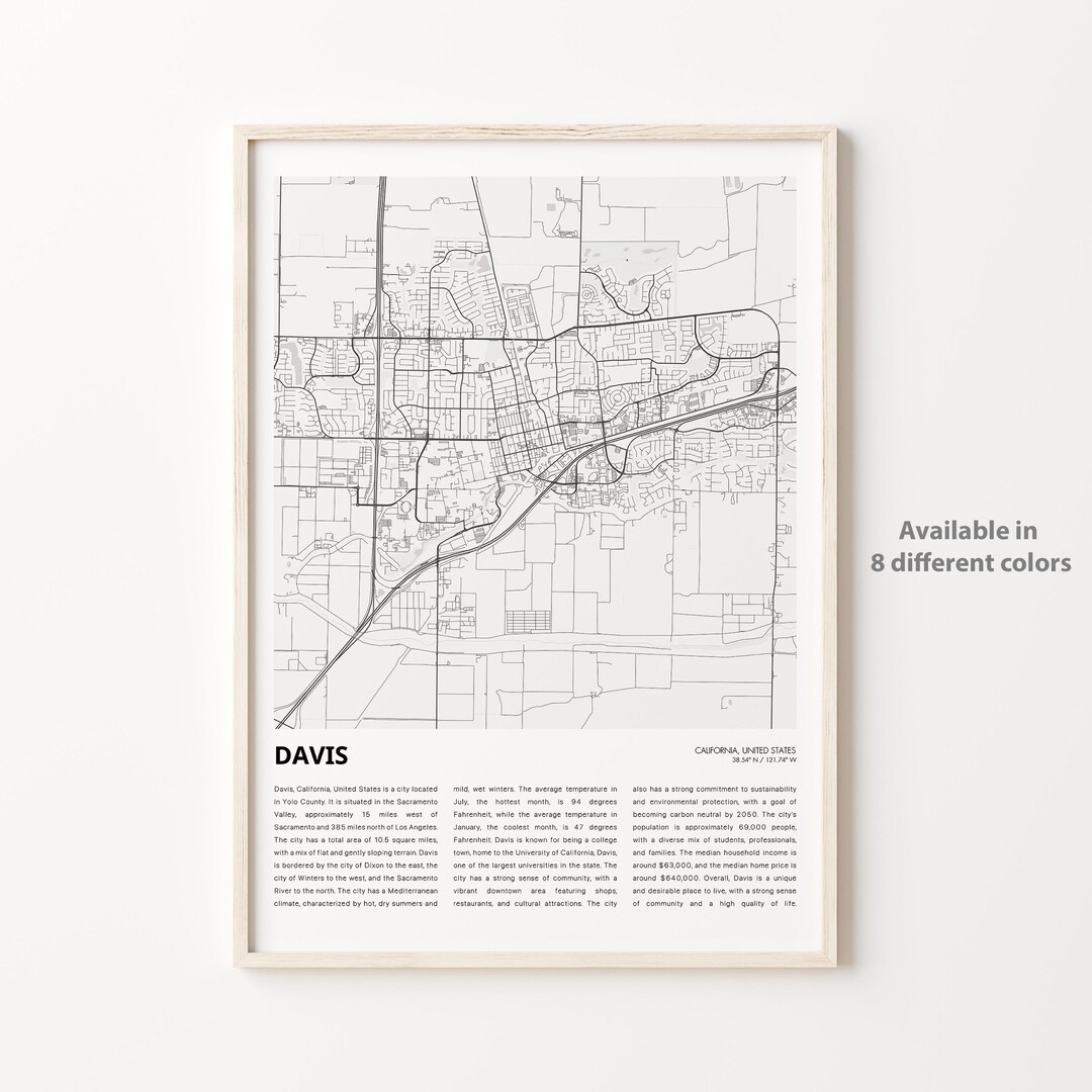 Davis Map Print, Davis Travel Map, Davis Wall Decor Art, Davis ...