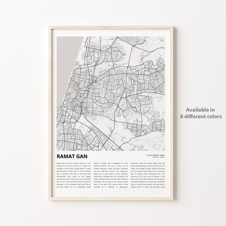 Ramat Gan Map Print, Ramat Gan Travel Map, Ramat Gan Wall Decor Art ...