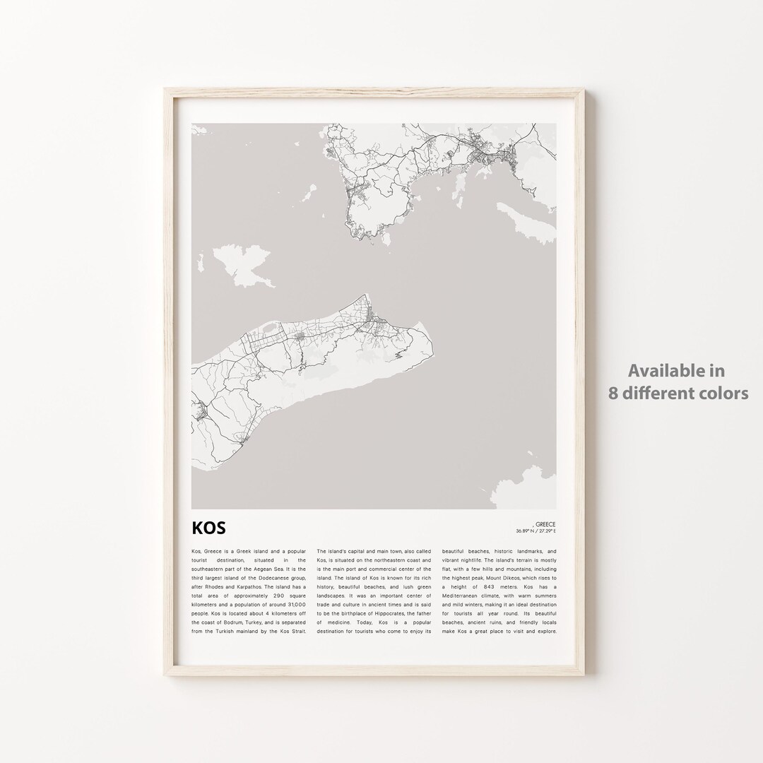 Kos Map Print, Travel Map, Wall Decor Art, Housewarming Gift - Etsy