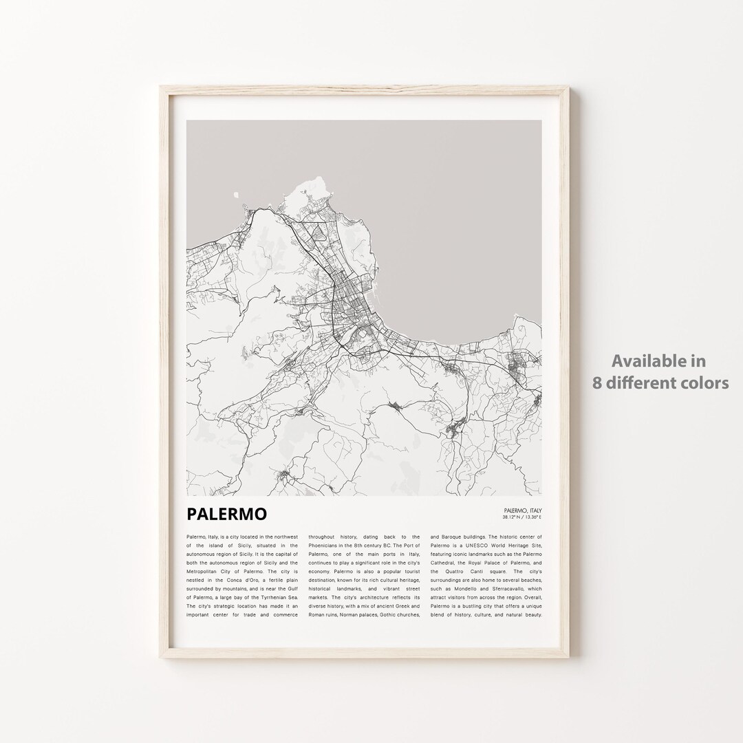 Palermo Map Print, Palermo Travel Map, Palermo Wall Decor Art, Palermo ...