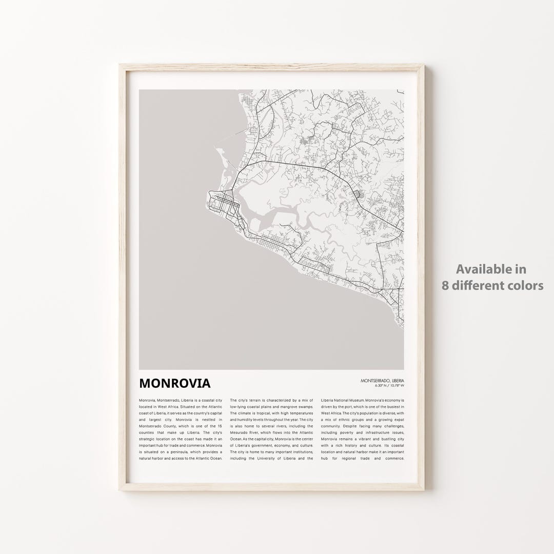 Monrovia Map Print, Monrovia Travel Map, Monrovia Wall Decor Art ...