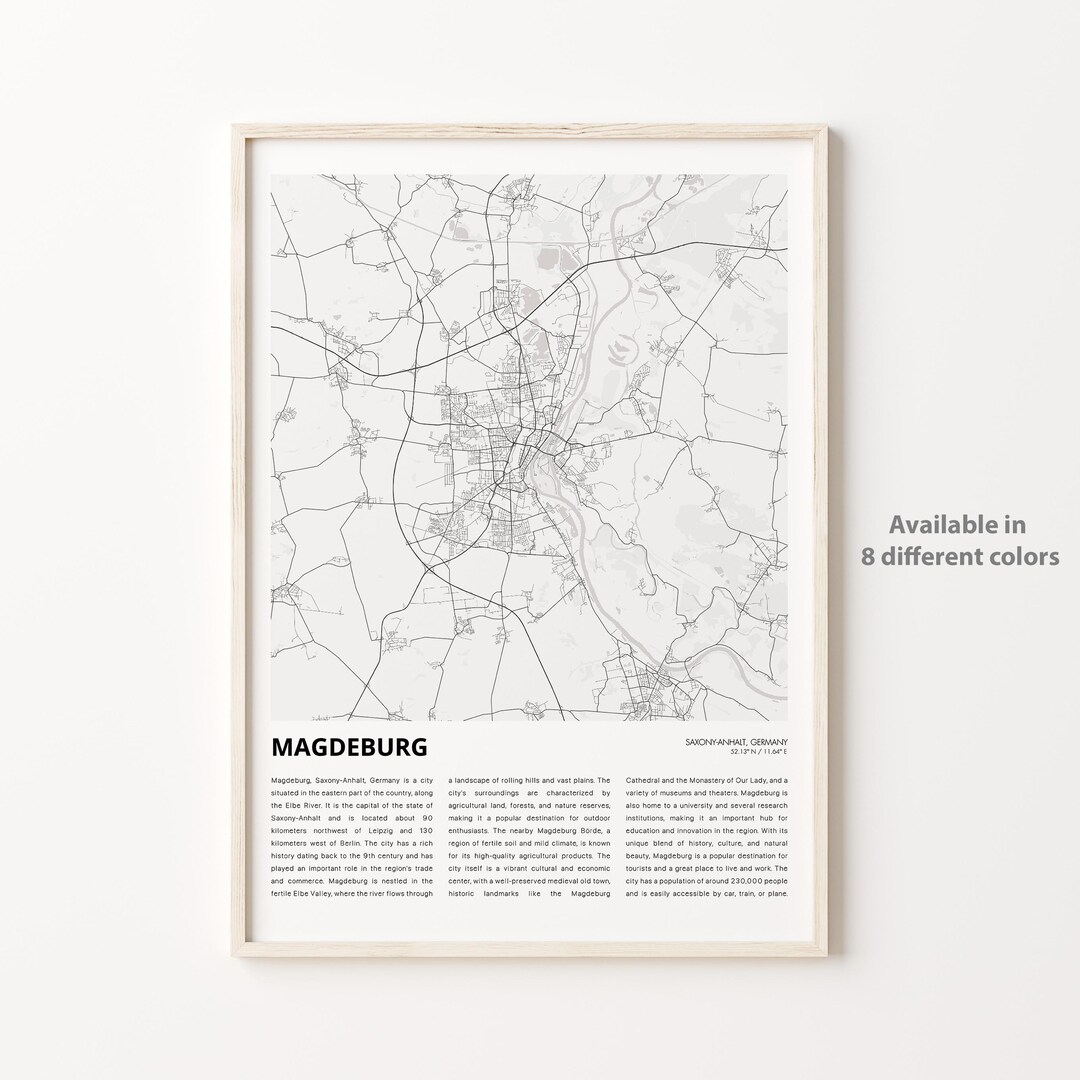 Magdeburg Map Print, Magdeburg Travel Map, Magdeburg Wall Decor Art ...