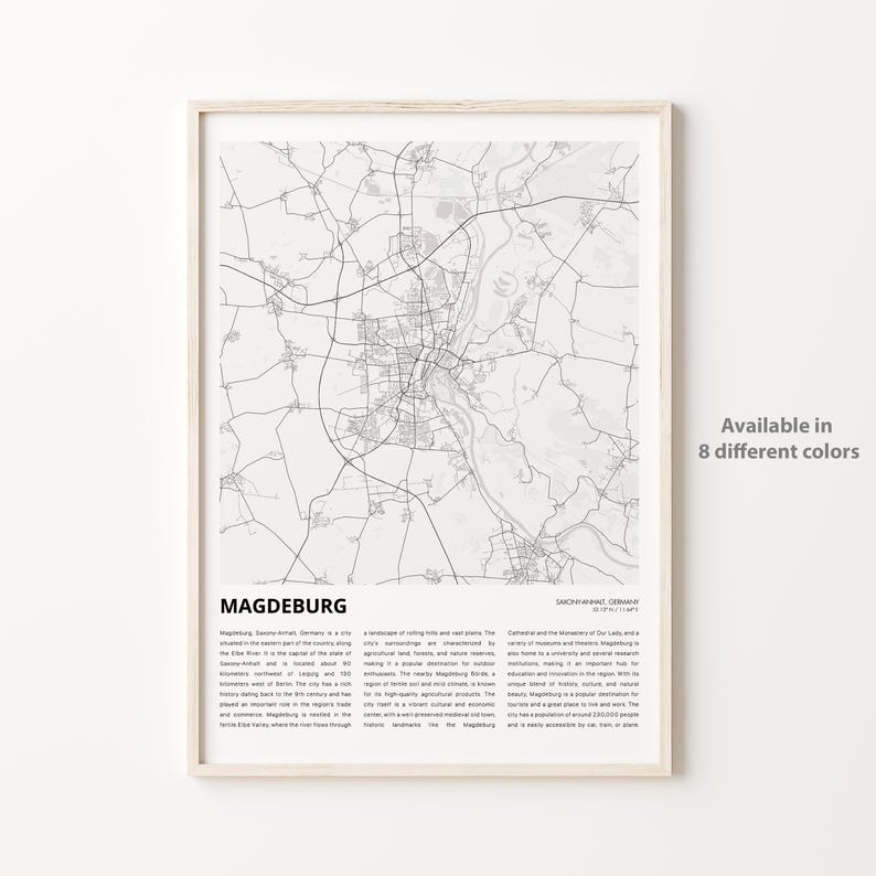 Magdeburg Map Print, Magdeburg Travel Map, Magdeburg Wall Decor Art ...
