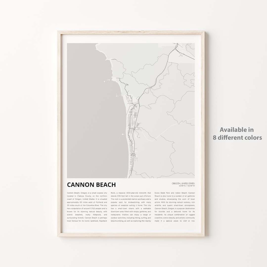 Cannon Beach Map Print, Cannon Beach Travel Map, Cannon Beach Wall ...