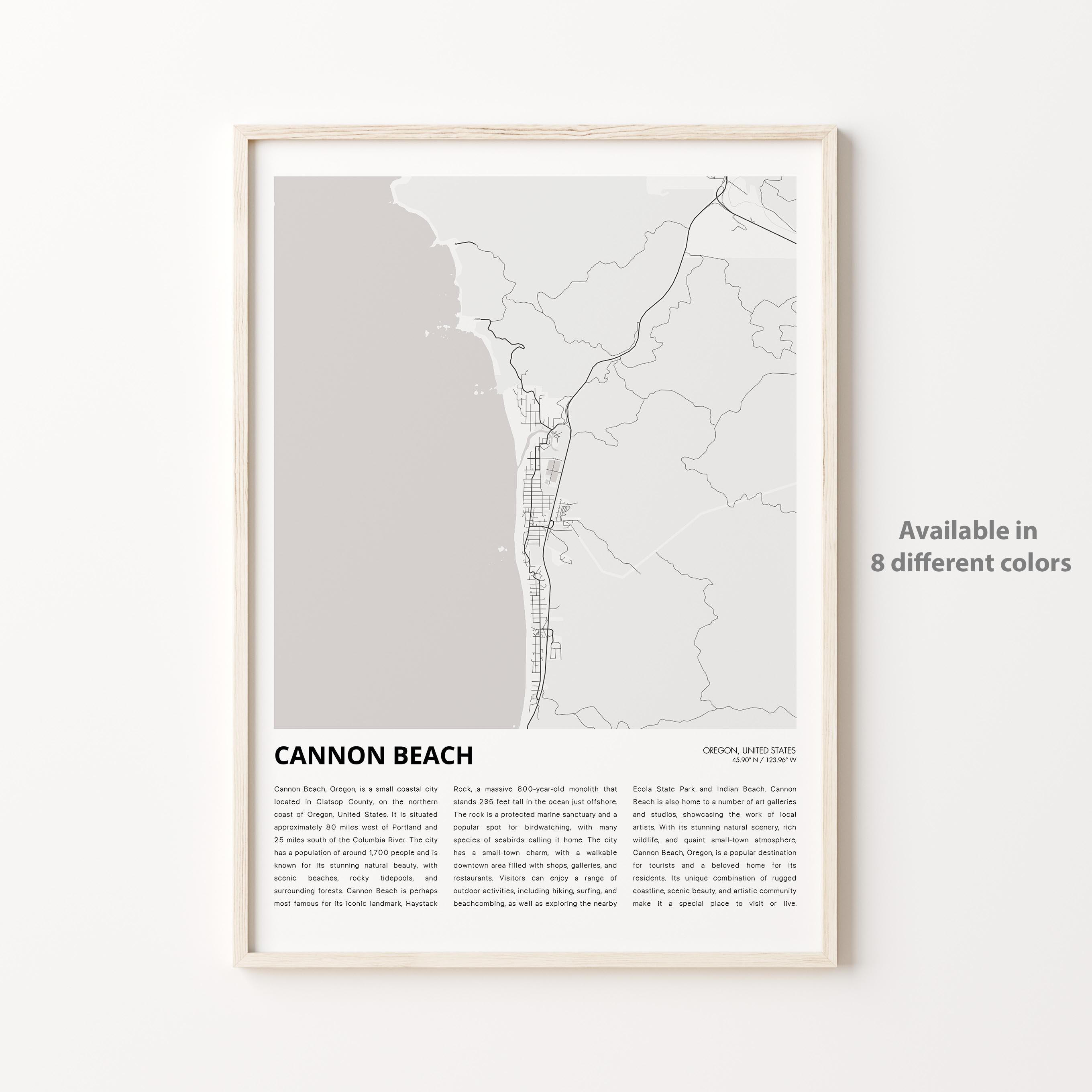 Cannon Beach Map Print, Cannon Beach Travel Map, Cannon Beach Wall ...