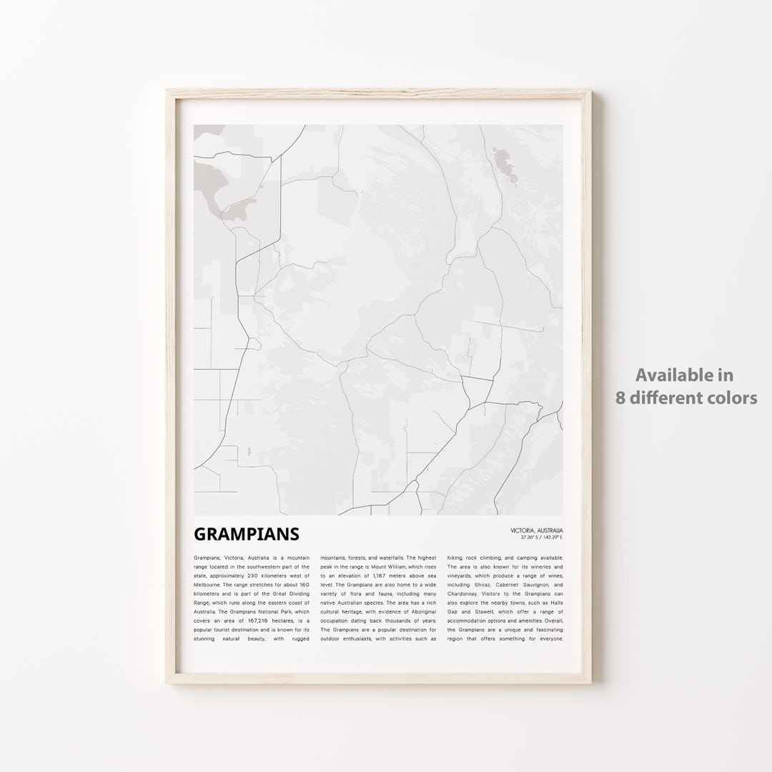 Grampians Map Print, Grampians Travel Map, Grampians Wall Decor Art ...