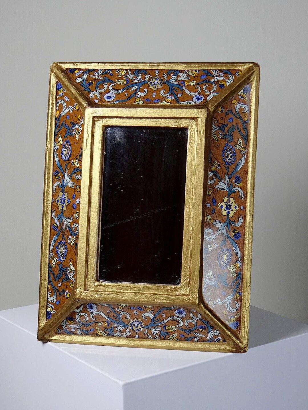 Small Vintage Peruvian Mirror Vintage Painted Glass Partition and ...
