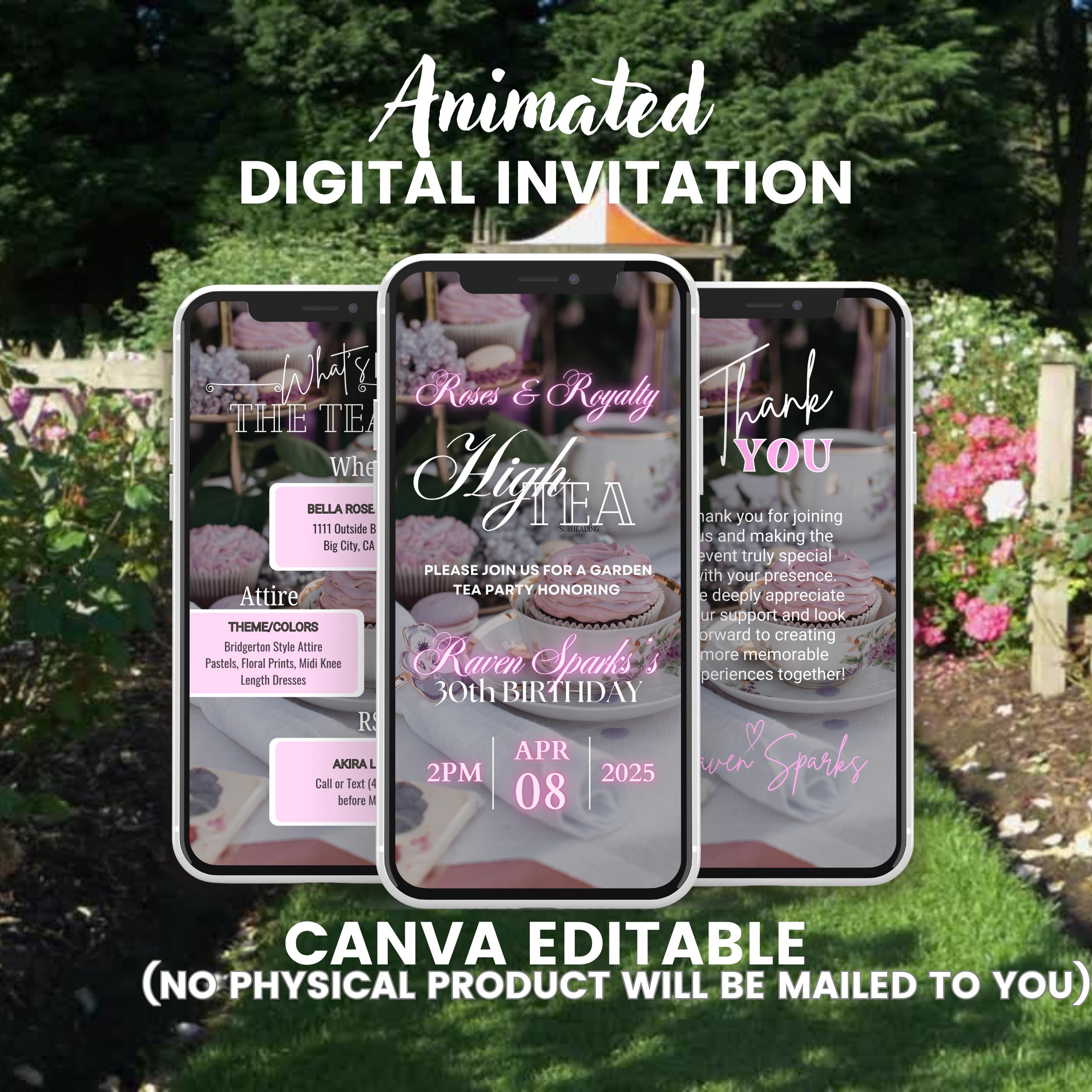 Roses Royalty High Tea Party Invitation, Garden Party Digital Invite ...