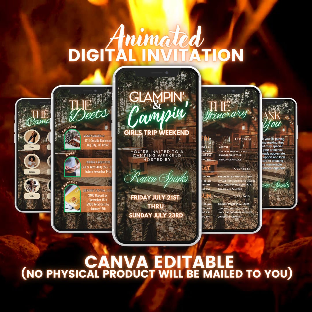 Cabin Weekend Invitation, Glamping Girls Weekend, Rustic Retreat Invite ...