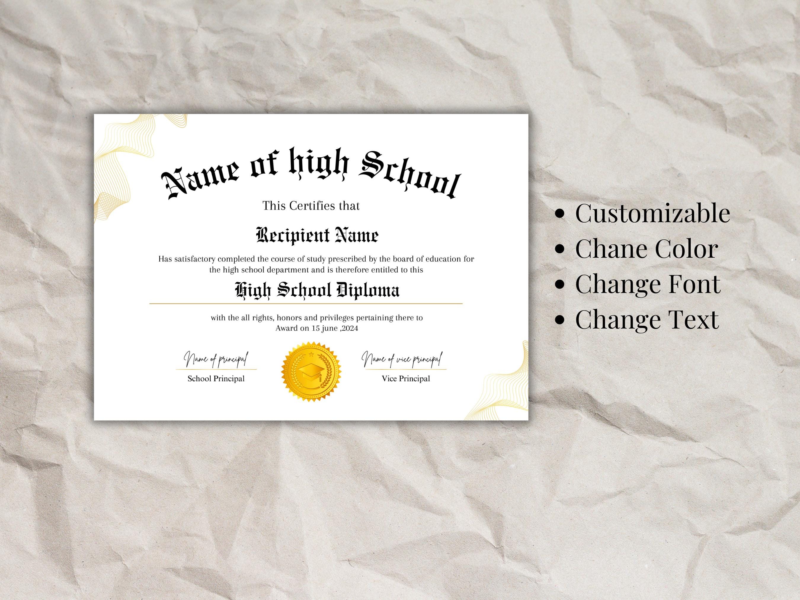 Printable High School Diploma Template, Home School Diploma, High ...