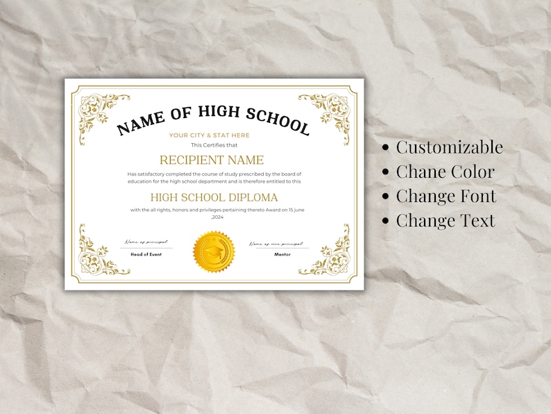Printable High School Diploma Template, Home School Diploma, High ...