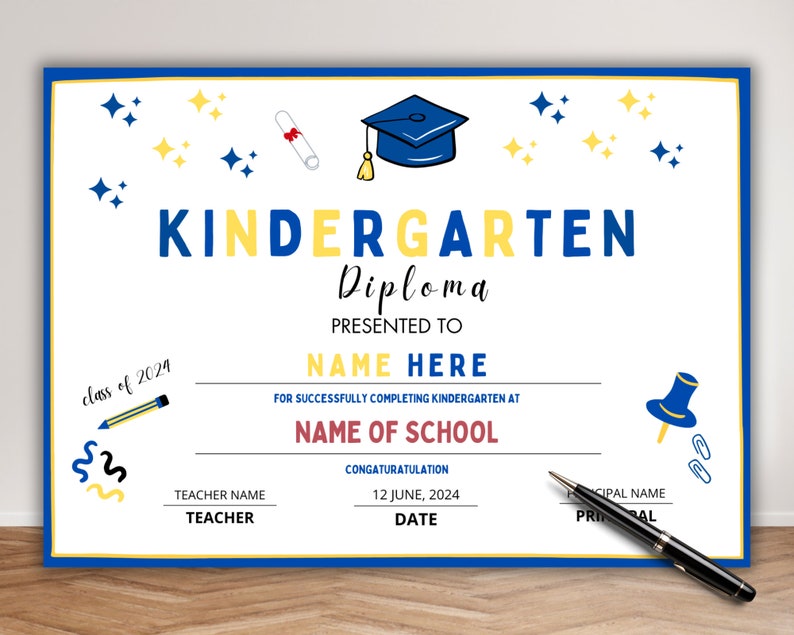 Editable Kindergarten Diploma Template, Graduation Diploma, Printable ...
