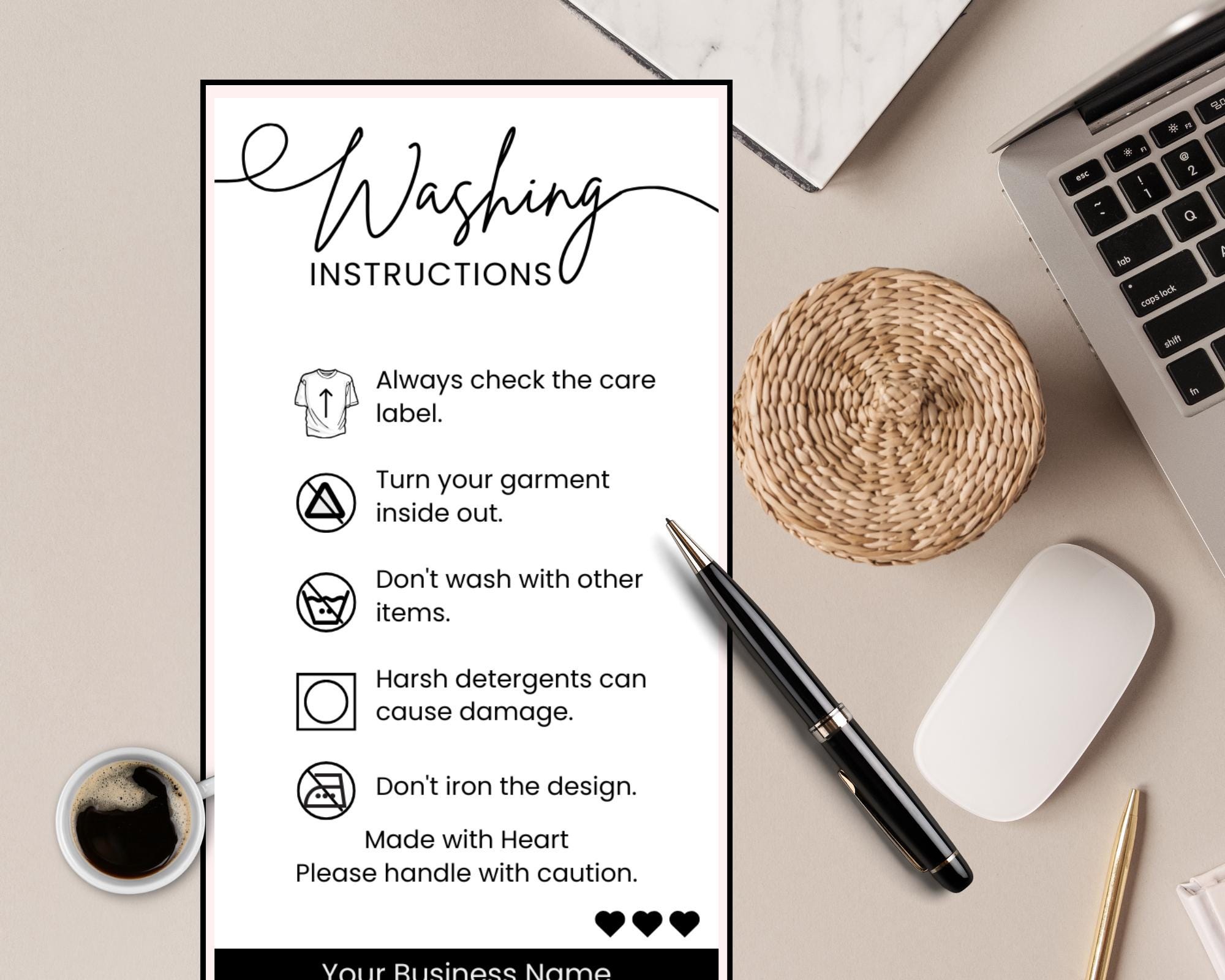 Printable Washing Instructions Card, Clothing Care Card, Washing ...