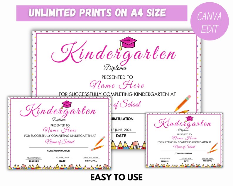 Kindergarten Graduation Certificate, Kindergarten Diploma, Kindergarten ...