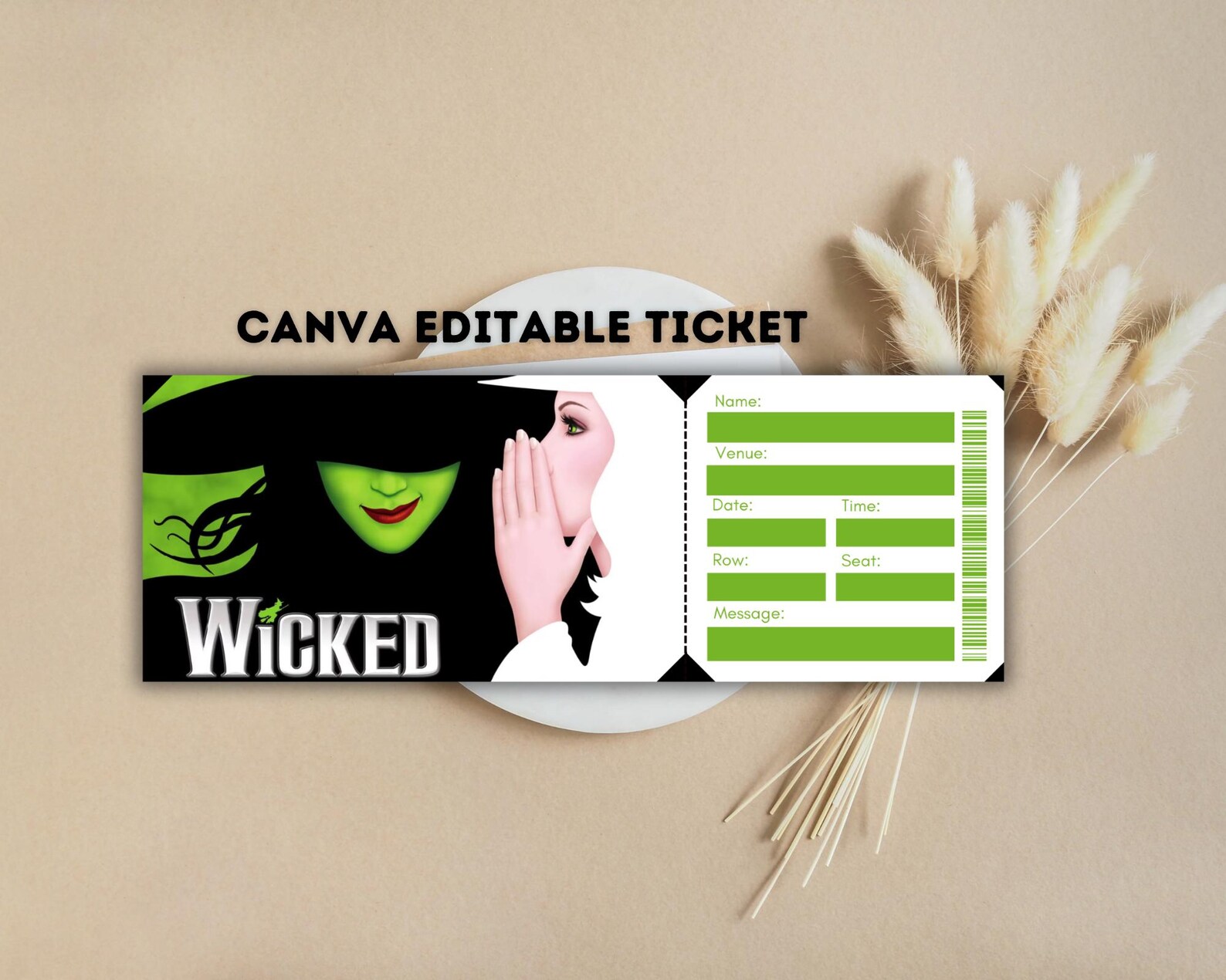 Editable Wicked Broadway Surprise Ticket, Musical Theatre Faux Event ...