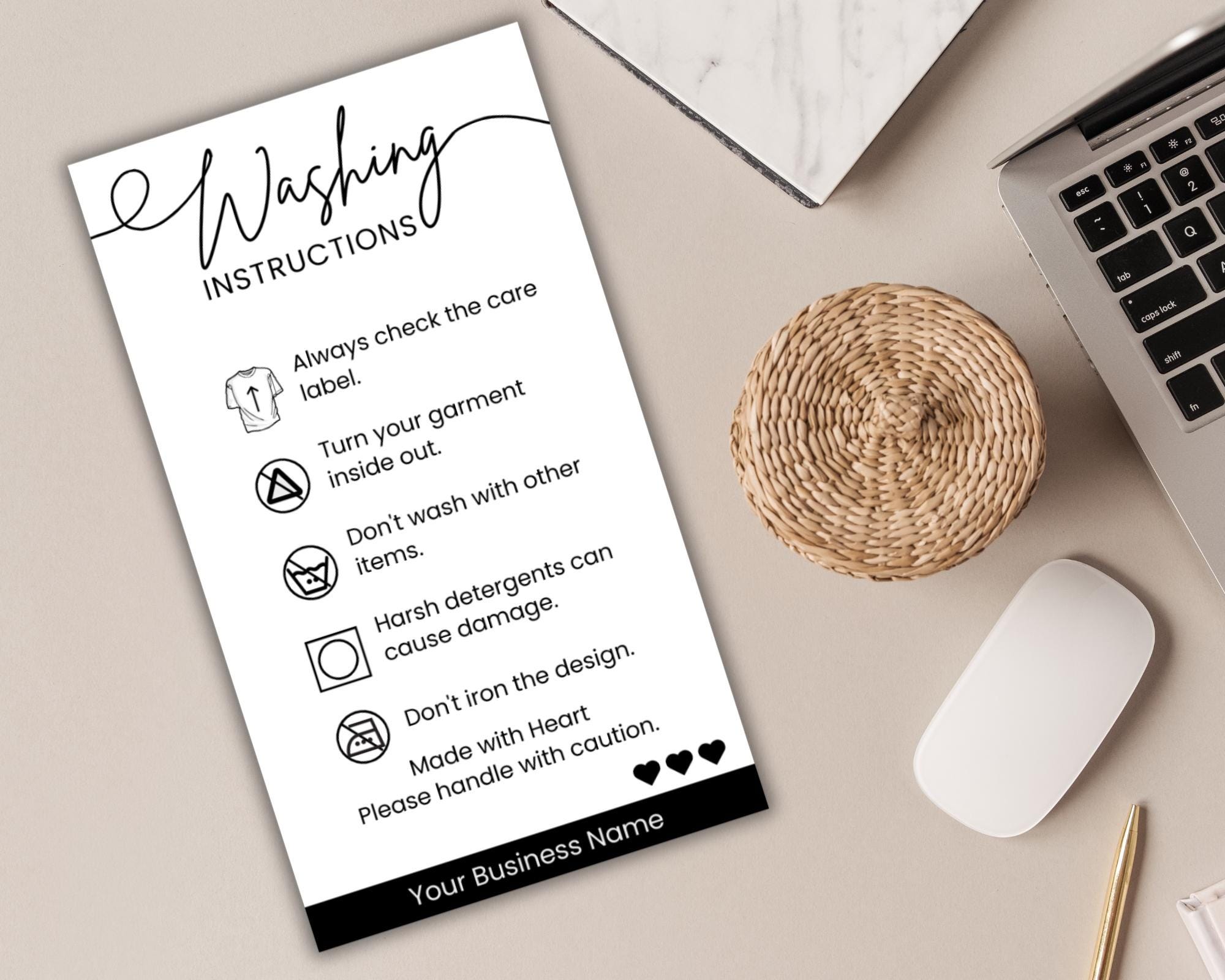 Printable Washing Instructions Card, Clothing Care Card, Washing ...