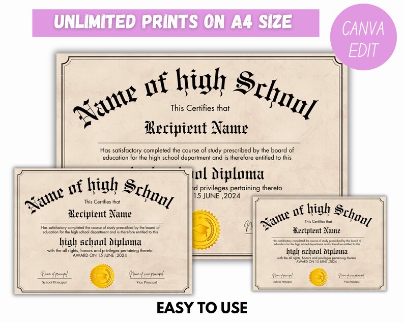 Printable High School Diploma Template, Home School Diploma, High ...
