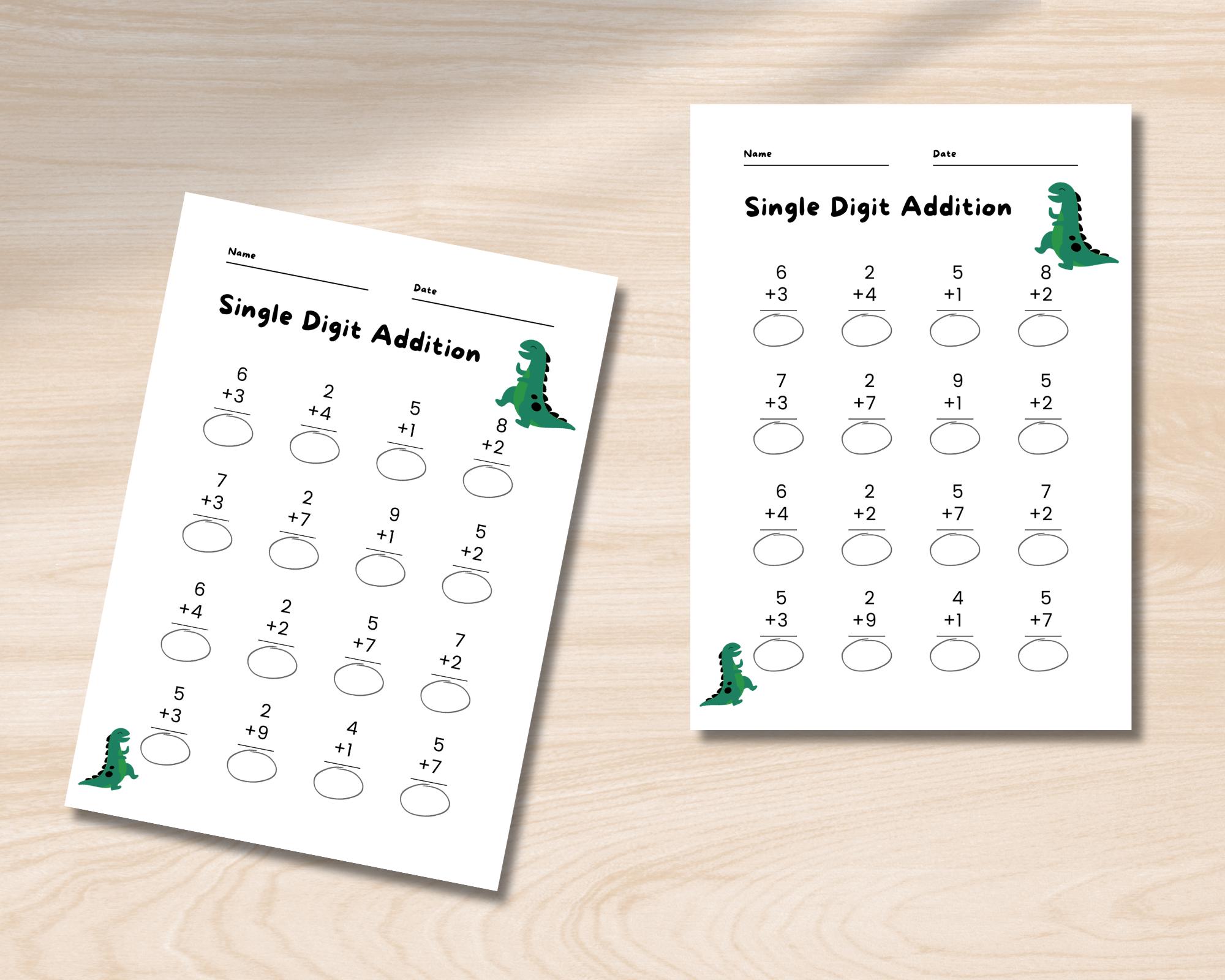 Printable Single Digit Addition Worksheet Template, Math Worksheets ...