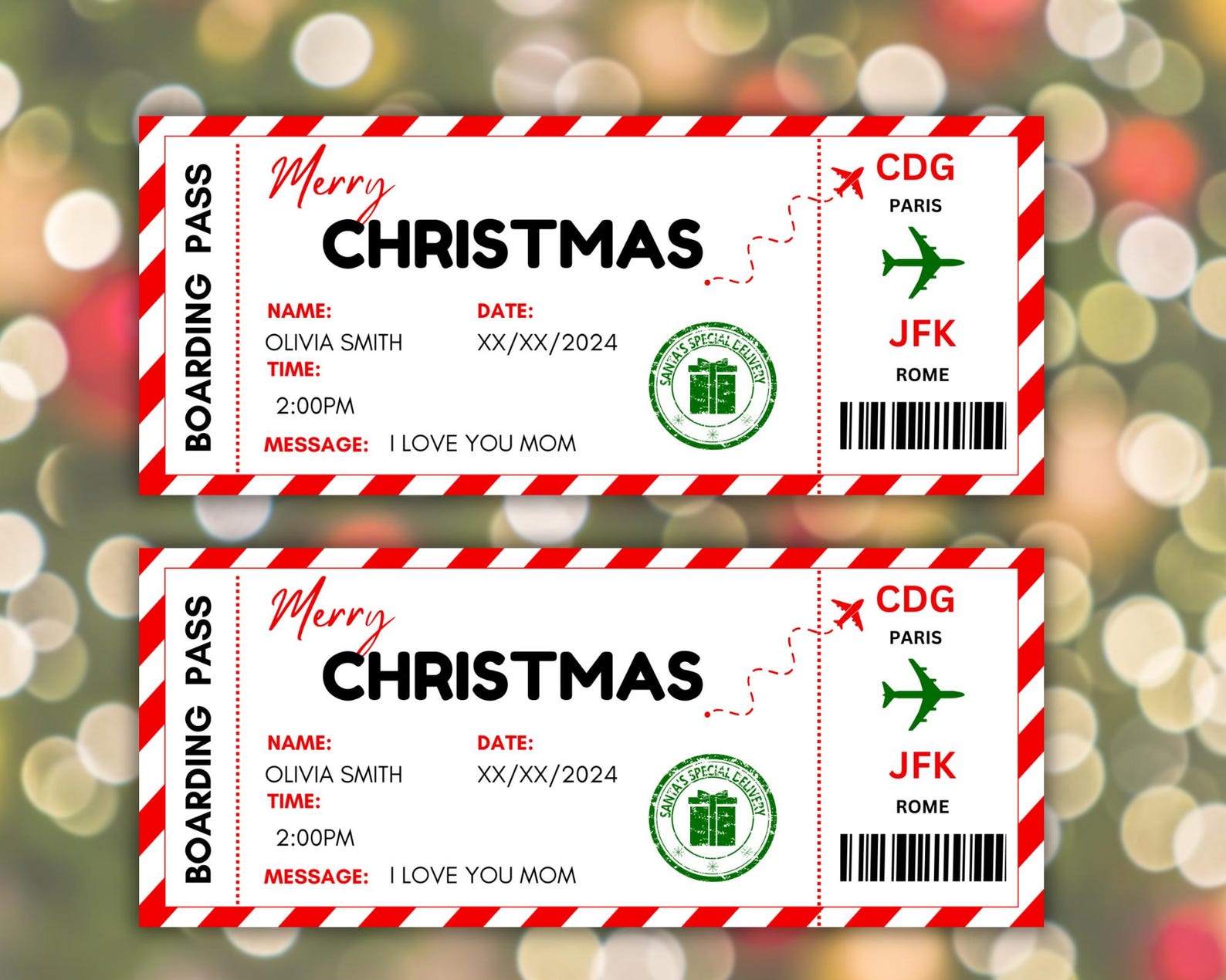 Christmas Boarding Pass Template, Editable Boarding Pass, Xmas Boarding ...