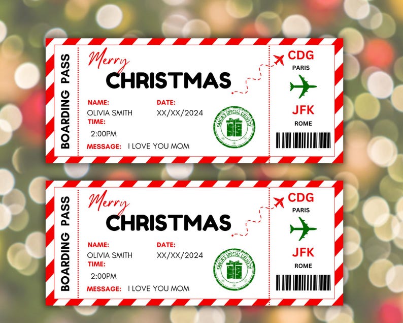Christmas Boarding Pass Template, Editable Boarding Pass, Xmas Boarding ...