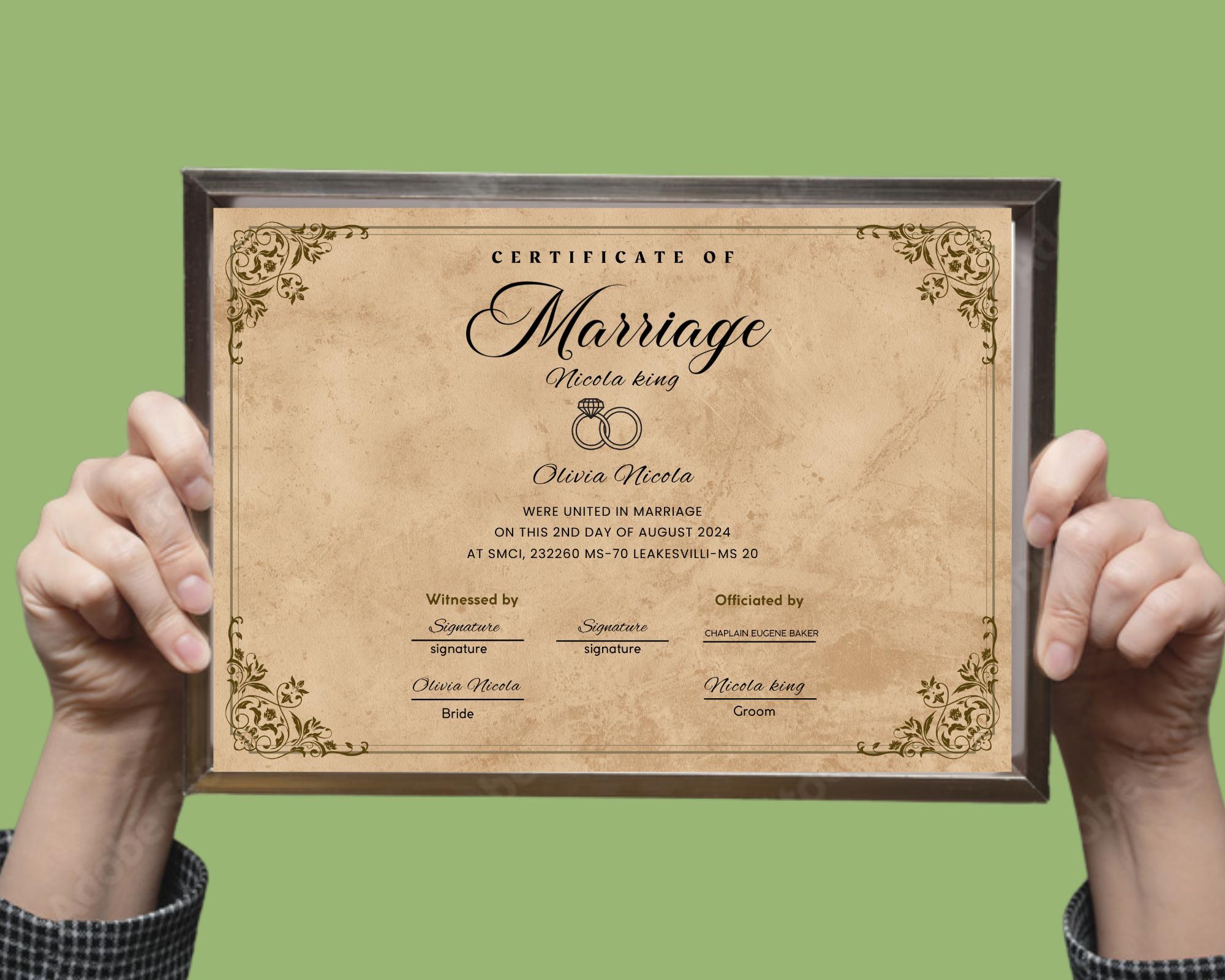 Editable Modern Marriage Certificate, Marriage Certificate Template ...