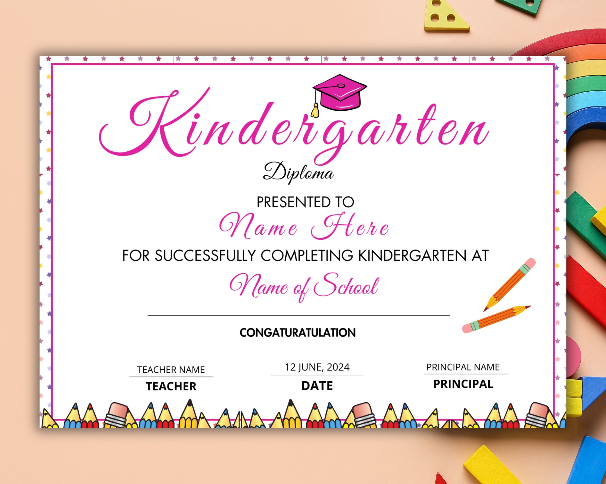 Kindergarten Graduation Certificate, Kindergarten Diploma, Kindergarten ...
