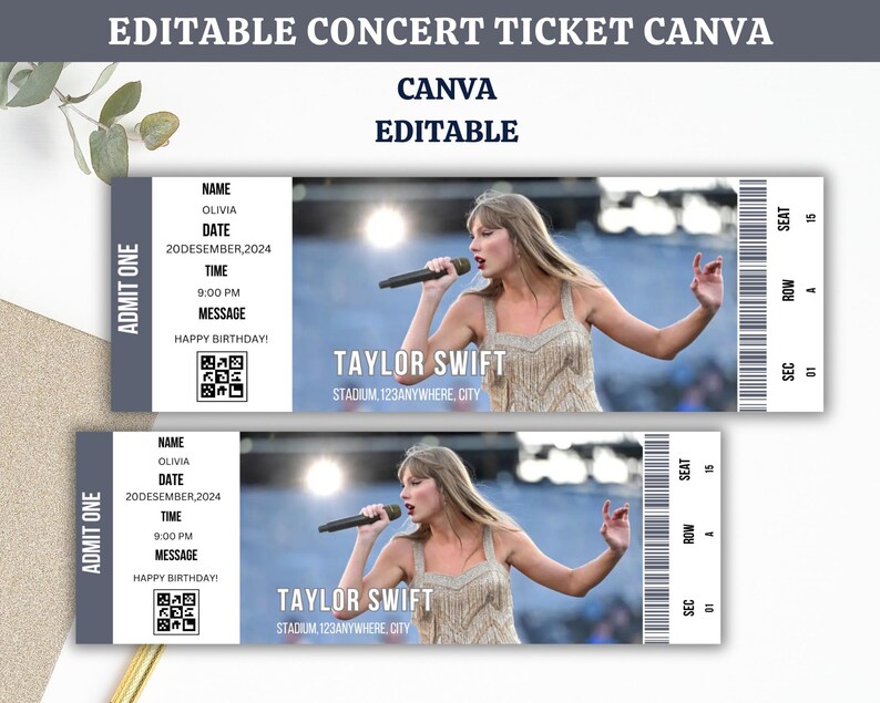 Editable Concert Ticket Template, Event Ticket Template, Canva Template ...