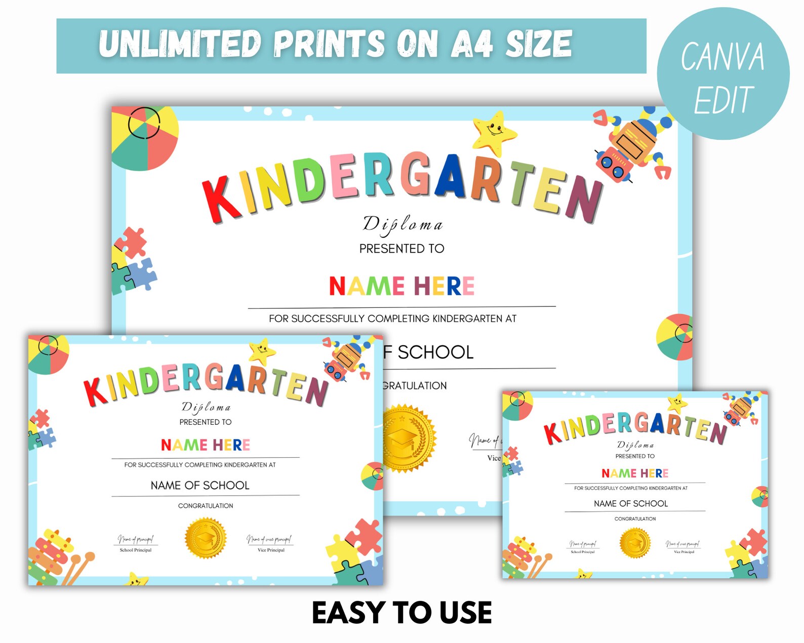 Editable Kindergarten Diploma Template, Graduation Diploma, Printable ...