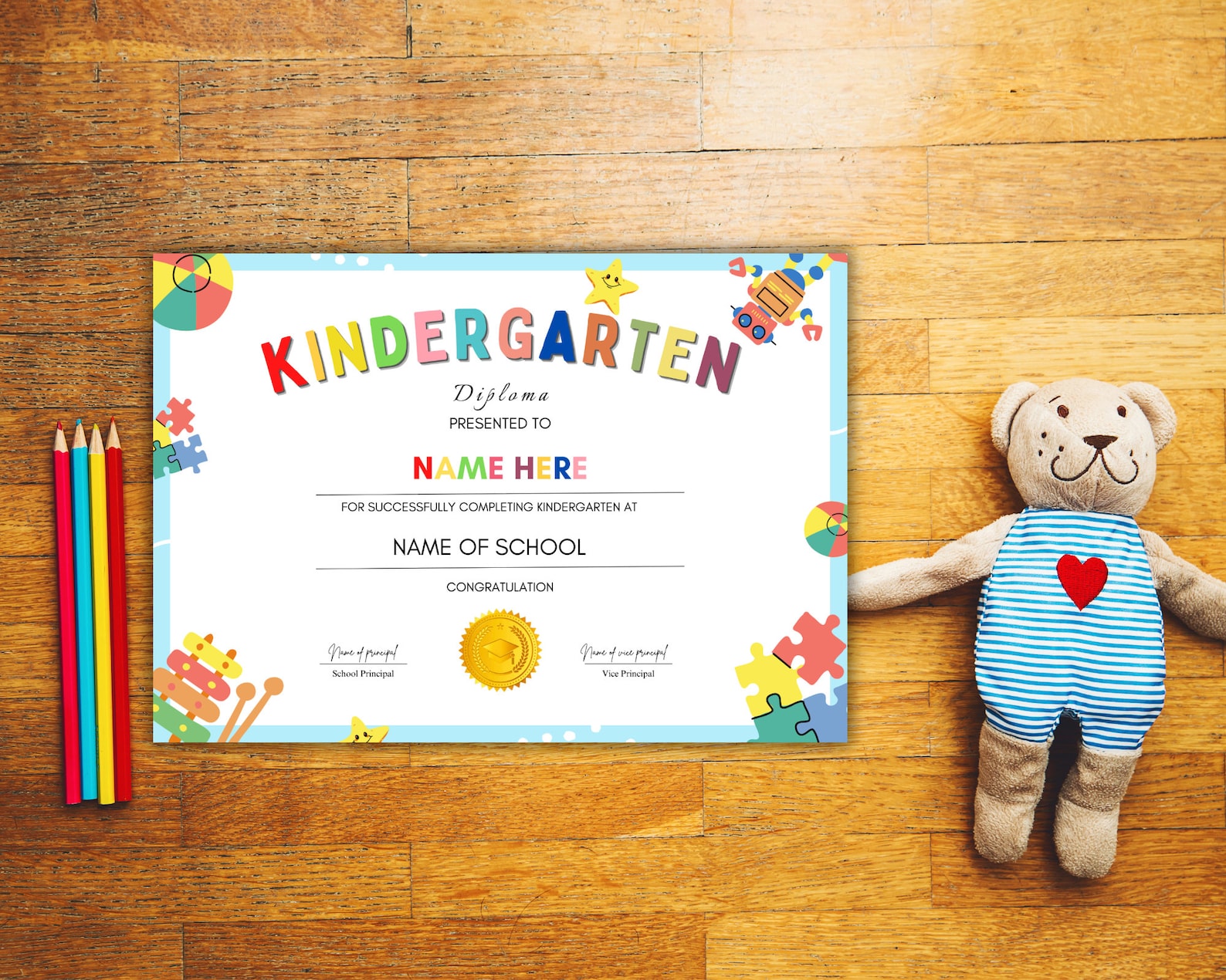 Editable Kindergarten Diploma Template, Graduation Diploma, Printable ...