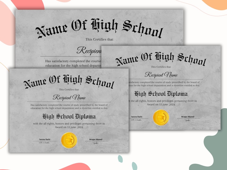 Printable High School, Printable Certificate With Seal, Diploma ...