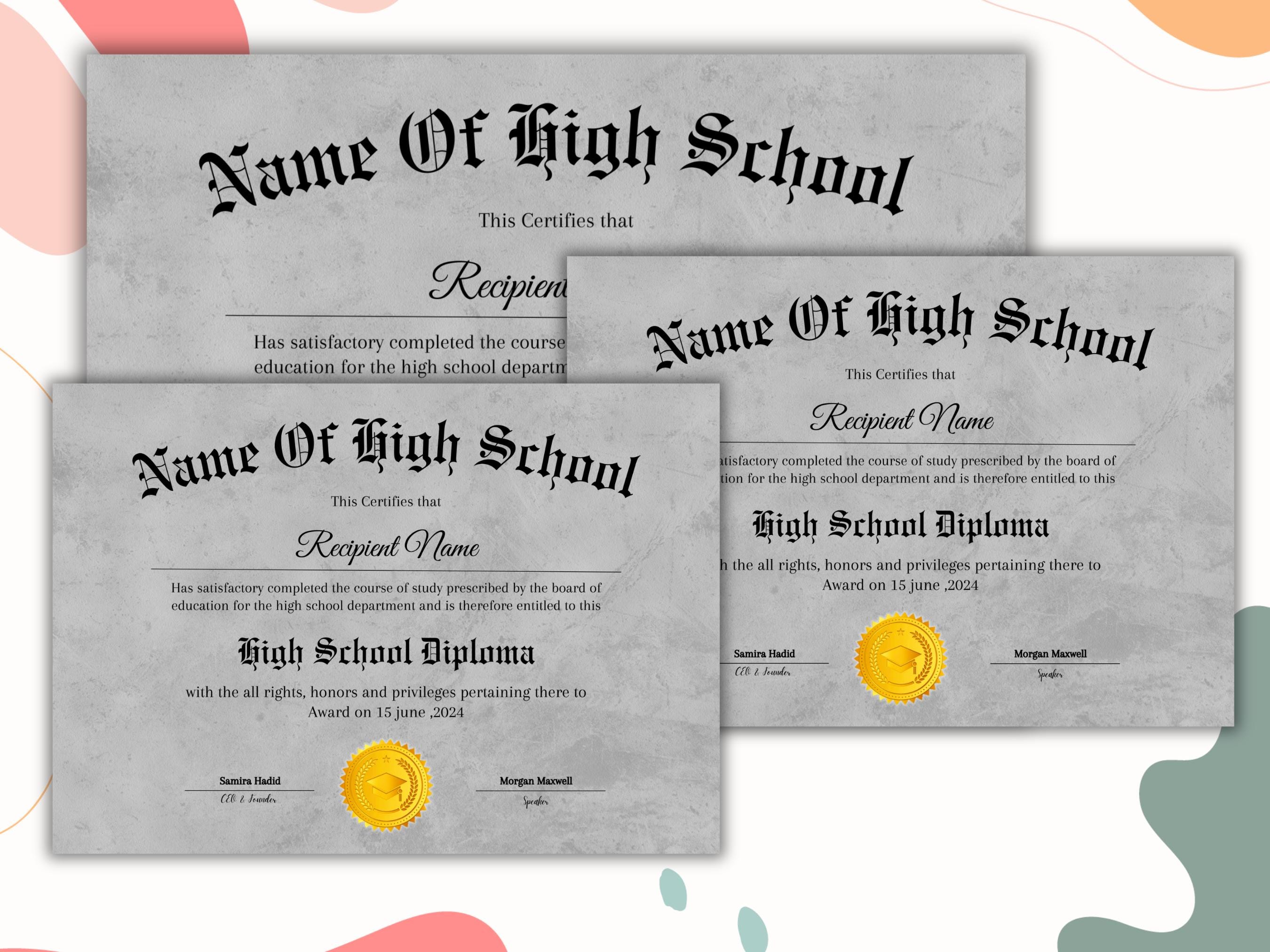 Printable High School, Printable Certificate With Seal, Diploma ...