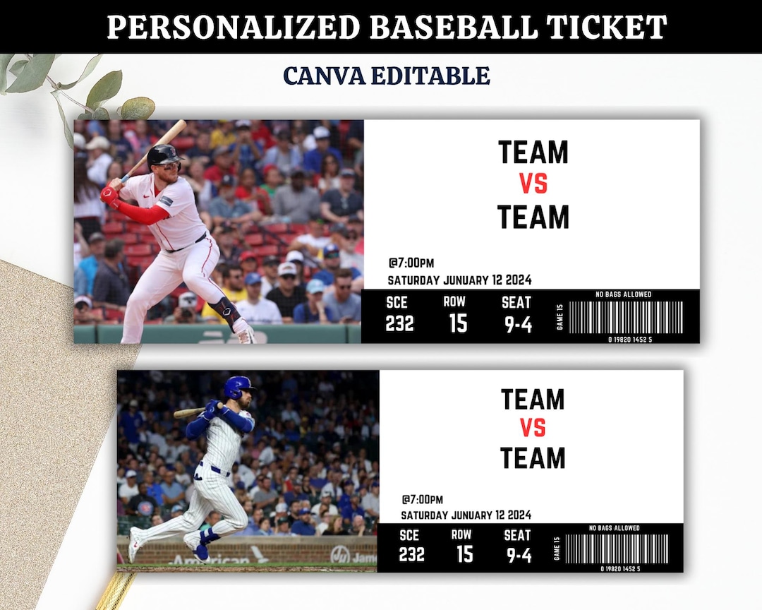 Personalized Baseball Ticket Template, Custom Baseball Keepsake Ticket, Sports Event Ticket ...