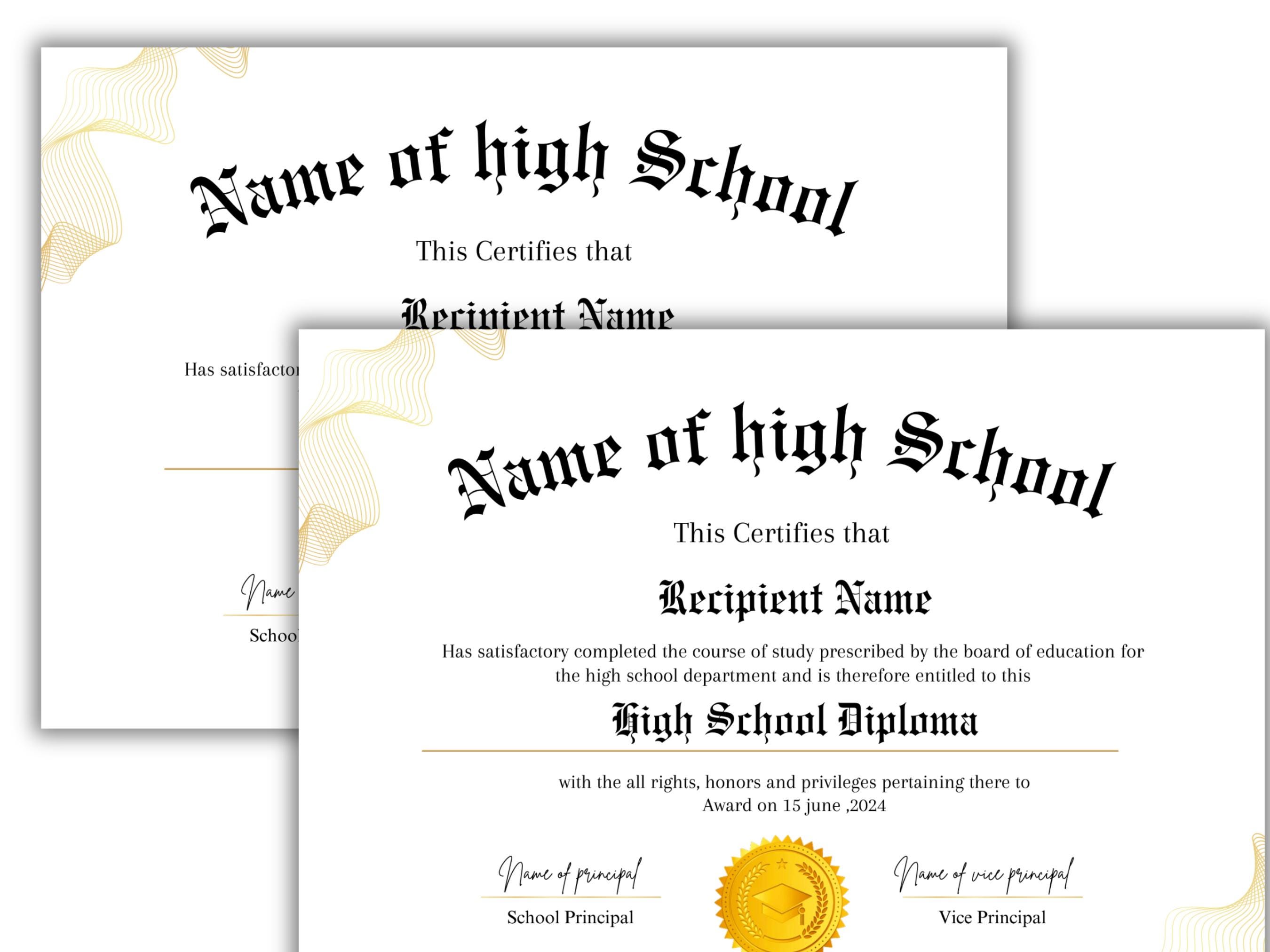 Printable High School Diploma Template, Home School Diploma, High ...