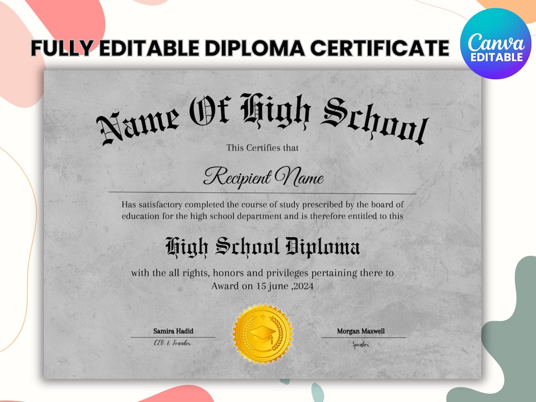 Printable High School, Printable Certificate With Seal, Diploma ...
