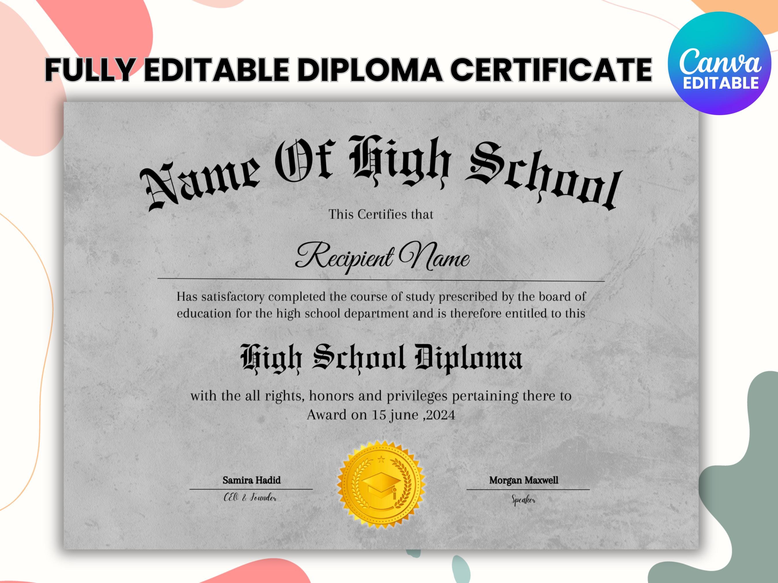 Printable High School, Printable Certificate With Seal, Diploma ...