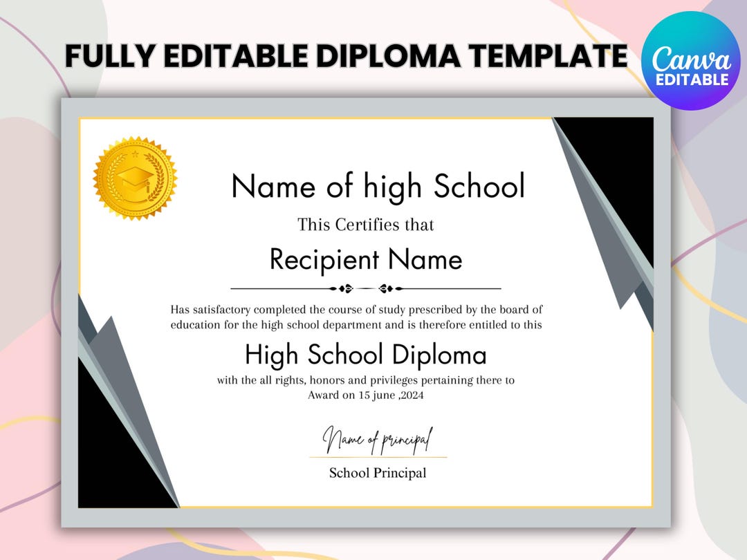 Editable Homeschool Diploma Template, Printable High School, Printable ...
