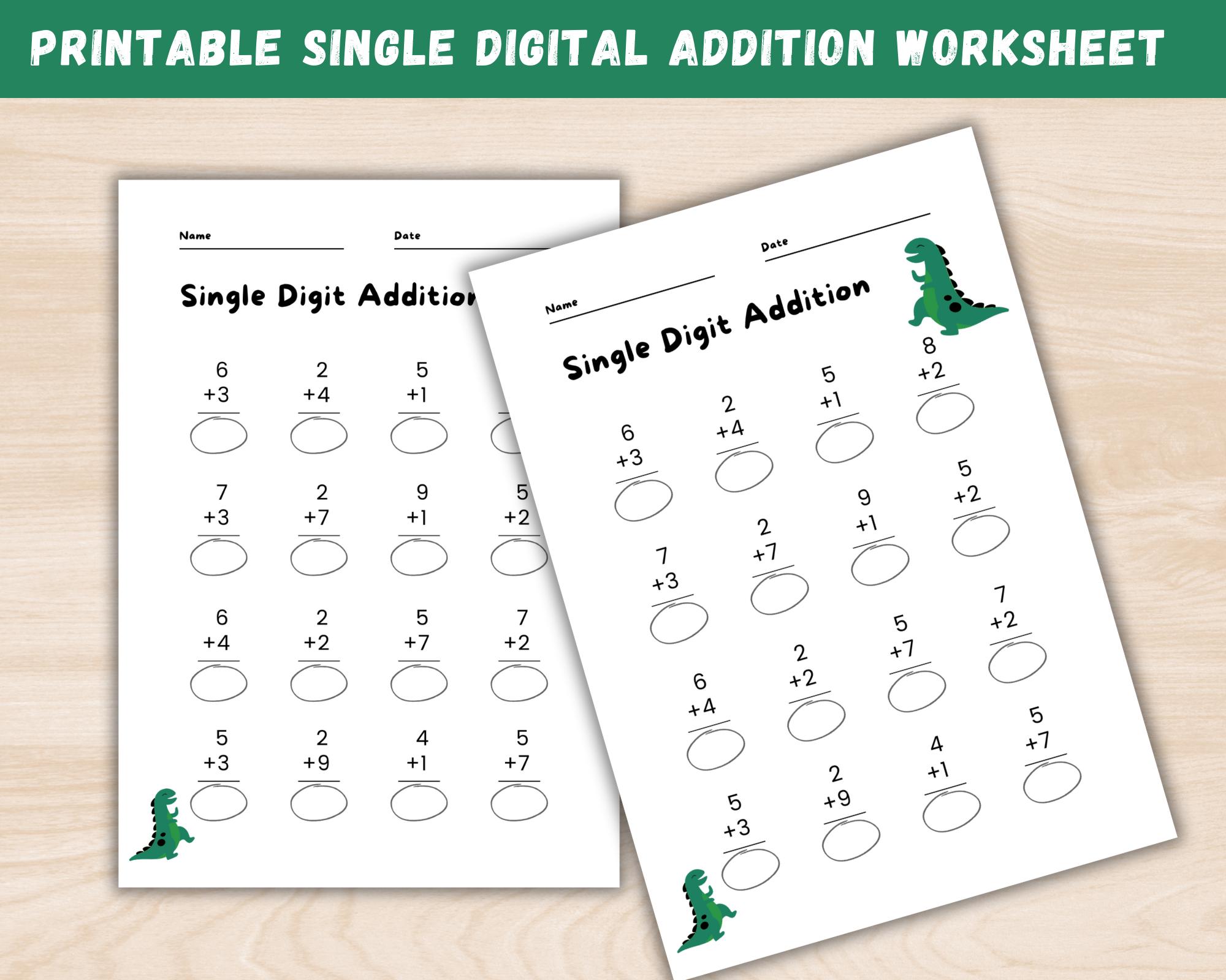 Printable Single Digit Addition Worksheet Template, Math Worksheets ...