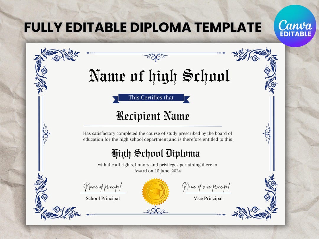 Printable High School Diploma Template, Home School Diploma, High ...