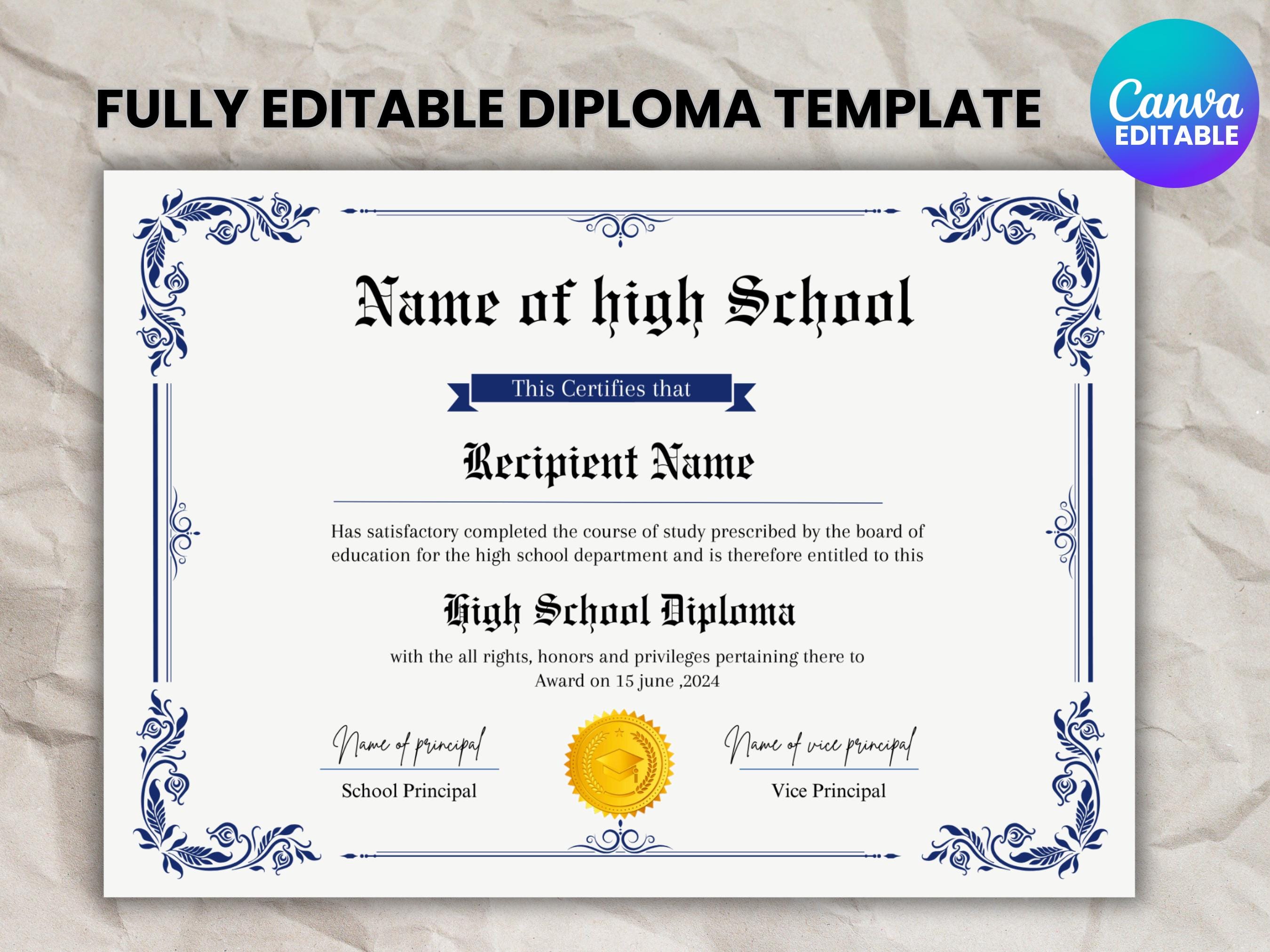 Printable High School Diploma Template, Home School Diploma, High ...