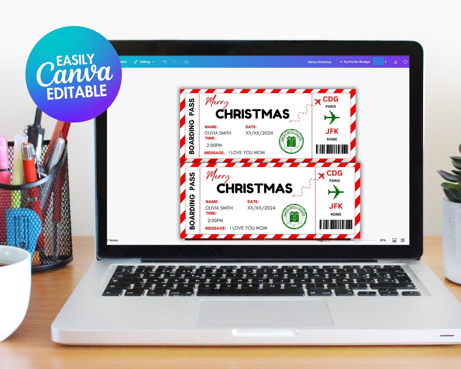 Christmas Boarding Pass Template, Editable Boarding Pass, Xmas Boarding ...