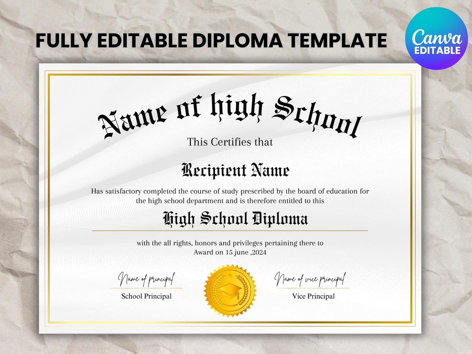 Printable High School Diploma Template, Home School Diploma, High ...