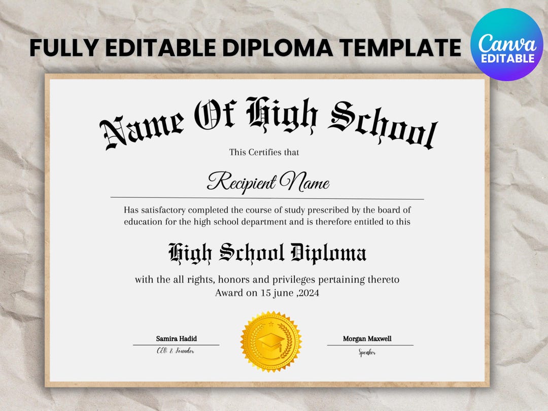 Printable High School Diploma Template, Home School Diploma, High ...