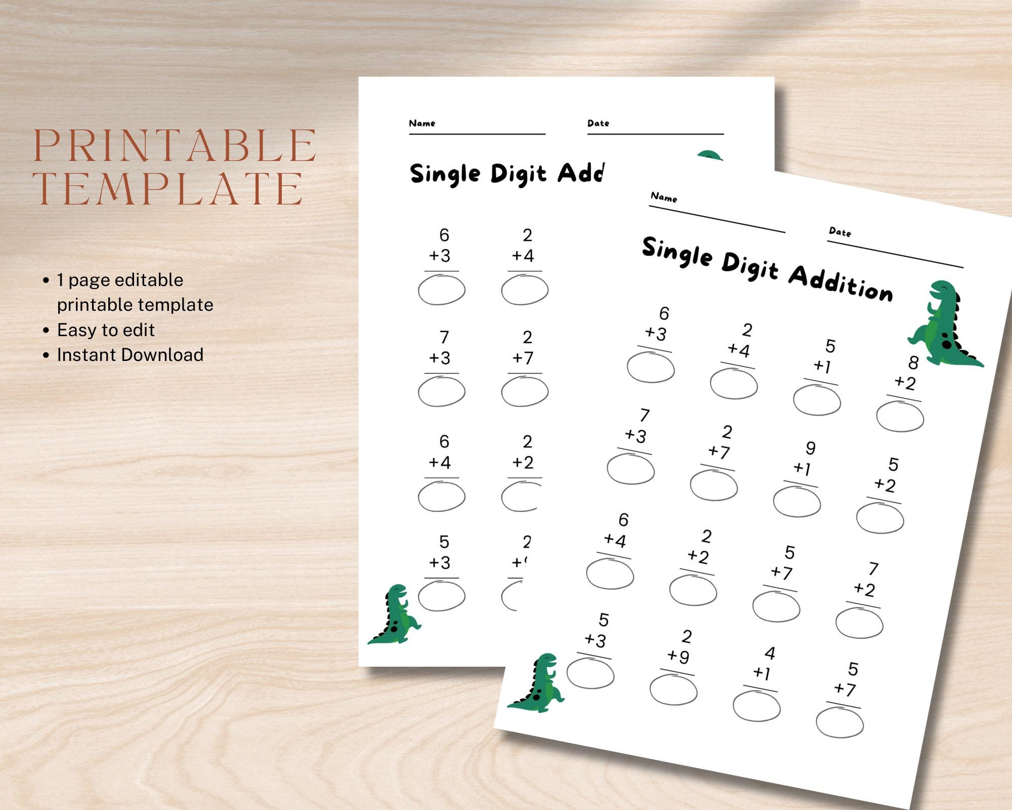 Printable Single Digit Addition Worksheet Template, Math Worksheets ...