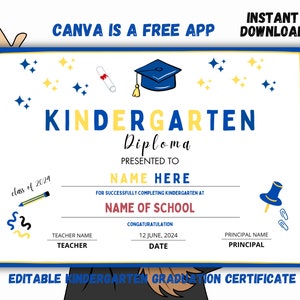 Editable Kindergarten Diploma Template, Graduation Diploma, Printable ...
