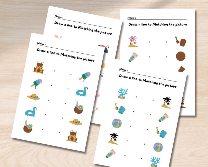 Printable Matching Worksheets Bundle, Match the Picture, Kindergarten ...