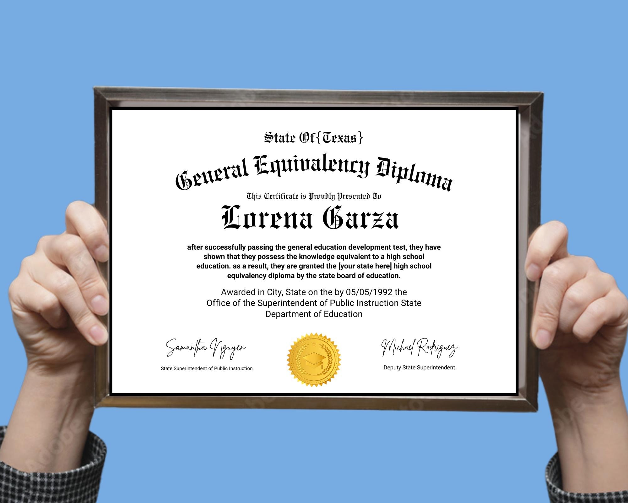 Printable GED Diploma Template, High School Diploma, School Equivalency ...